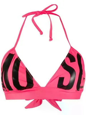 Moschino Logo Print Triangle Bikini Top - Pink