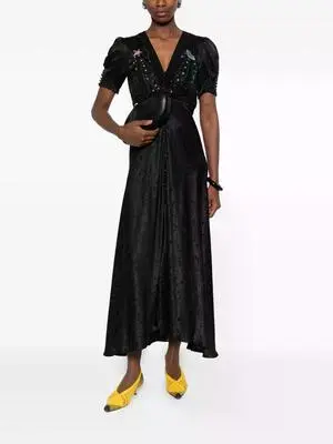 Saloni Lea Embellished V-neck Midi Dress - Black