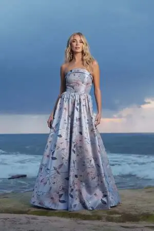 Mac Duggal Strapless Floral Brocade Gown