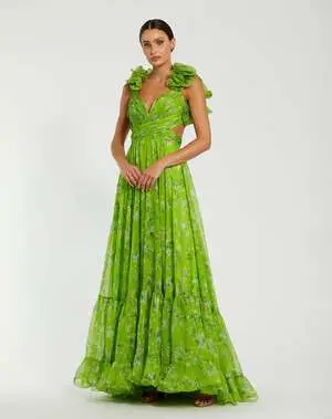 Mac Duggal Floral Cut-out Chiffon Gown - Green