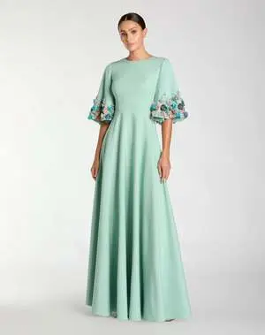 Mac Duggal Crepe A-line Gown With Floral Trim - Green