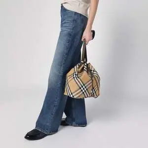 Burberry Medium Check Pattern Bucket Bag - Beige