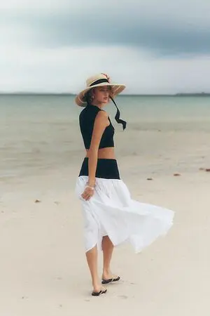Anthropologie Cotton Twofer Drop-waist Midi Skirt - Black & White Pattern