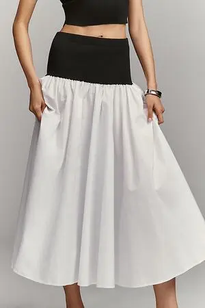 Anthropologie Cotton Twofer Drop-waist Midi Skirt