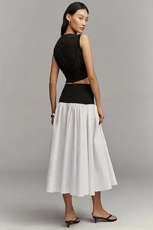 Anthropologie Cotton Twofer Drop-waist Midi Skirt