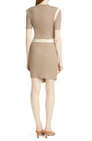 Simkhai Jonathan Hardin Compact Ribbed Belted Short Sleeve Dress