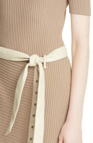 Simkhai Jonathan Hardin Compact Ribbed Belted Short Sleeve Dress