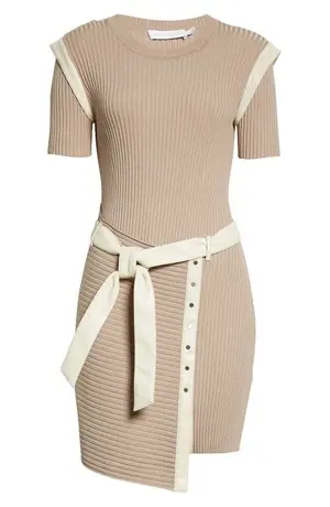 Simkhai Jonathan Hardin Compact Ribbed Belted Short Sleeve Dress
