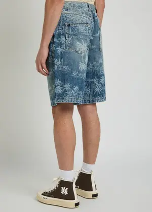 Amiri Palm Printed Denim Shorts - Indigo