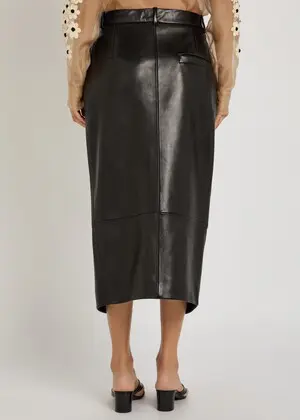 Khaite Anden Leather Midi Skirt - Black