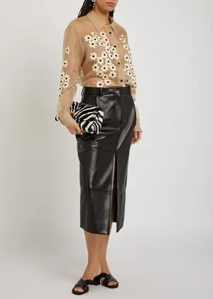 Khaite Anden Leather Midi Skirt - Black