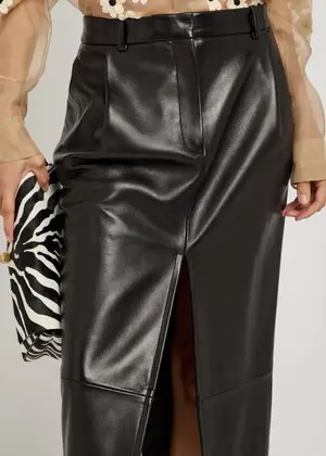 Khaite Anden Leather Midi Skirt - Black