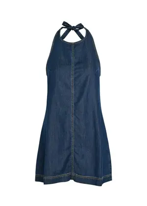 Good American Halterneck Denim Mini Dress - Navy