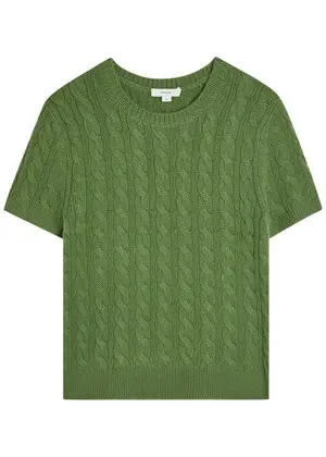 Vince Cable-knit Wool And Cashmere-blend T-shirt - Light Green