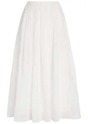 Brunello Cucinelli Gathered Cotton Midi Skirt - White