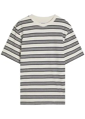 WAX LONDON Dean Striped Textured Cotton T-shirt - Navy