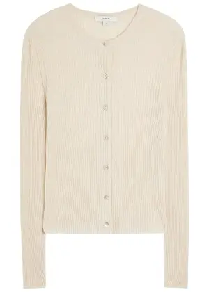 Vince Ribbed Cashmere And Silk-blend Cardigan - Sand