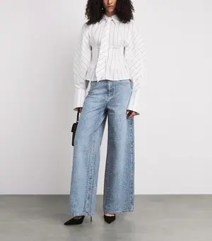 SELF-PORTRAIT Croc-effect Wide-leg High-rise Jeans