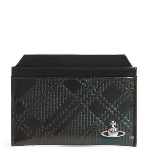 VIVIENNE WESTWOOD Leather Embossed Check Card Holder - Green