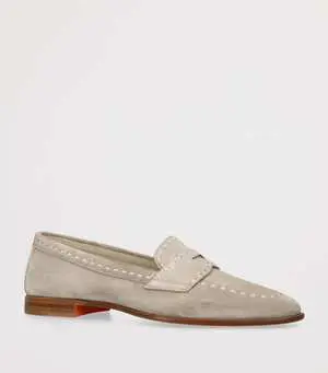 Santoni Suede Marlene Dash Loafers - Beige