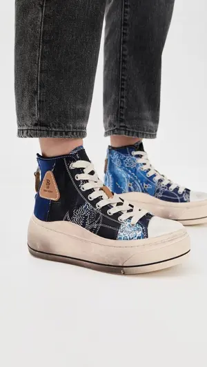 R13 Kurt High Top Sneakers - Blue Bandana Print