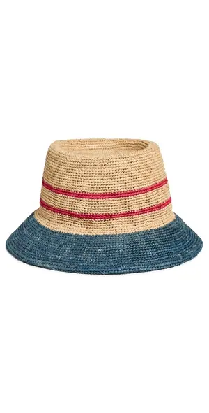 Brixton Ellee Straw Bucket Hat - Natural/navy/red