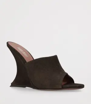 Paris Texas Suede Nina Wedge Mules 105 - Brown