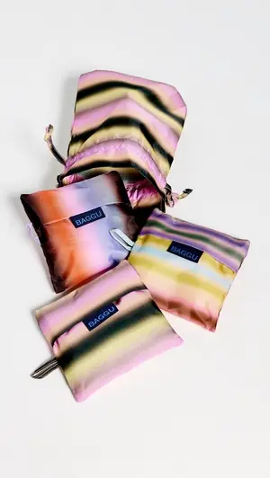 Baggu Ombré Stripe Ripstop Standard Set Of 3 Shopper Bags - Gradient Stripe