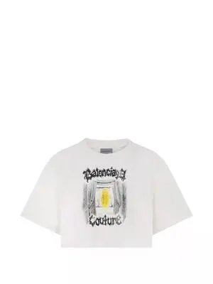 Balenciaga Salon De Couture Cropped T-shirt - White