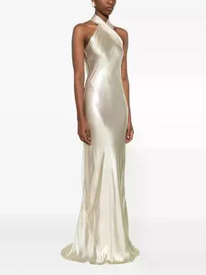 Galvan Pandora Halterneck Maxi Dress - Neutrals