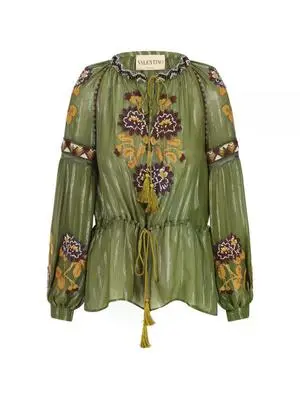 Valentino Garavani Floral Bead-embellished Blouse - Green
