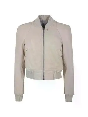 Rick Owens Ribbed-hem Leather Jacket - Neutrals