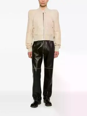 Rick Owens Ribbed Hem Leather Jacket - Neutrals