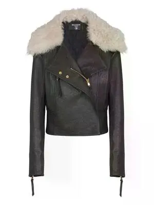 Balmain Shearling-collar Lambskin Biker Jacket - Black