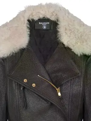 Balmain Shearling-collar Lambskin Biker Jacket