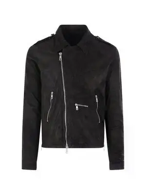GIORGIO BRATO Zipped Leather Biker Jacket - Black