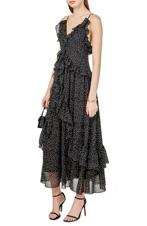 Endless Rose Dot Ruffle Sleeveless Maxi Dress