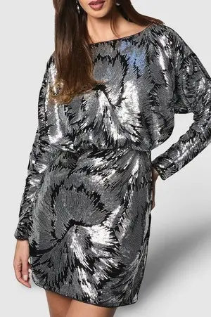 Coast Floral Sequin Batwing Mini Dress