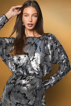 Coast Floral Sequin Batwing Mini Dress