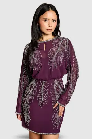 Coast Petite Feather Embellished Mini Dress - Red