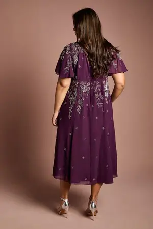 Coast Floral Embellished Midi Dress - Wine