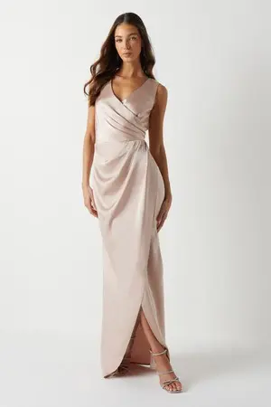 Coast Ruched Satin Bridesmaid Dress - Mocha