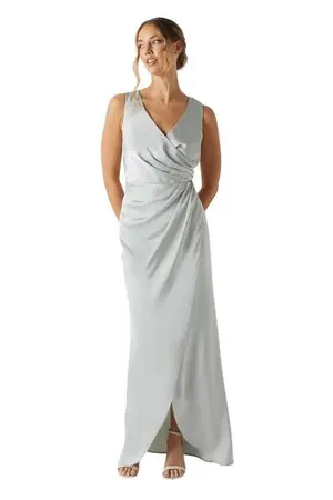 Coast Ruched Satin Bridesmaid Dress - Sage