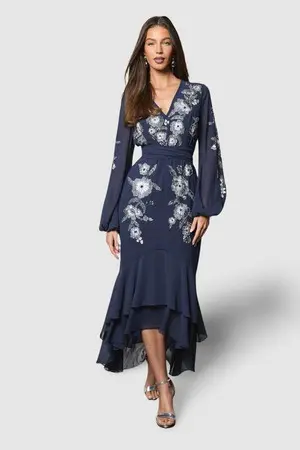 Coast Embellished High Low Maxi Dress Navy