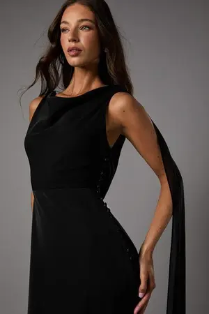 Coast Cowl Back Crepe Maxi Dress - Black