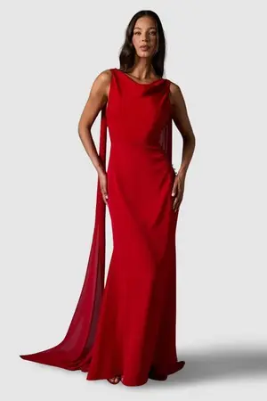 Coast Cowl Back Crepe Maxi Dress - Red