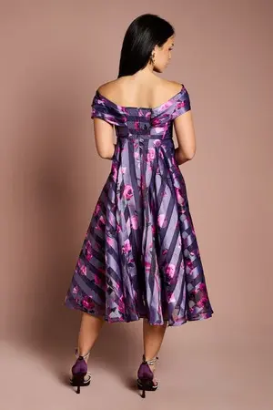 Coast Petite Stripe Organza Bardot Midi Dress - Purple