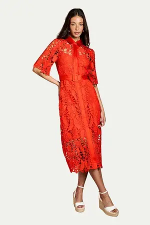 Coast Lace Short Sleeve Shirt Dress - Flame Red