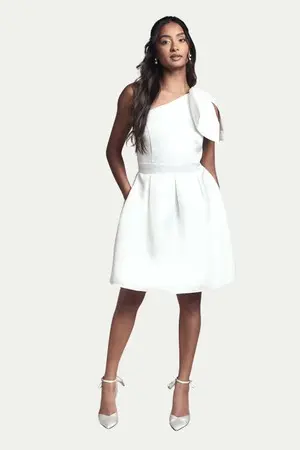 Coast One Shoulder Bow Bridal Mini Dress - Ivory