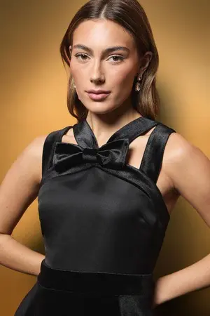 Coast Halterneck Bow Velvet Midi Dress